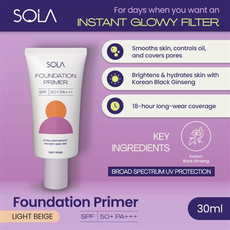 Sola Foundation Primer Spf50pa 30ml Light Beige Tinted Sunscreen