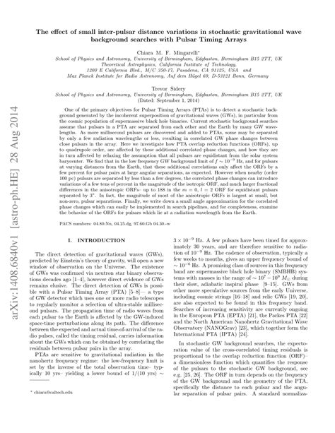 Pdf The Effect Of Small Inter Pulsar Distance Variations In Stochastic Gravitational Wave