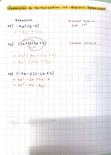 Math Notes Chap 6 8 Summary Of Expansion And Factorisation On
