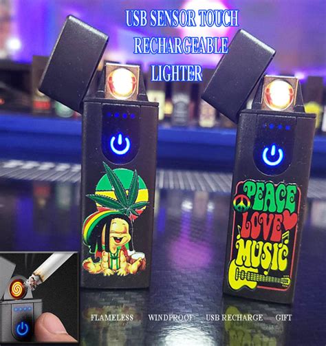 Reggae Rasta Fingerprint Touch Sensor Flameless Usb Rechargeable Lighter And Match Collections