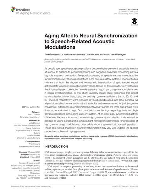 Pdf Aging Affects Neural Synchronization To Speech Related Acoustic