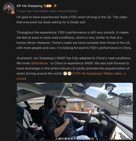 Xpeng Ceo Bullish On Autonomy In Tesla Fsd Supervised Review
