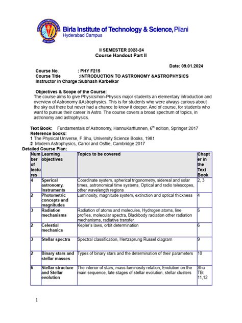 Phy F215 Astro Handout Download Free Pdf Stars Astrophysics