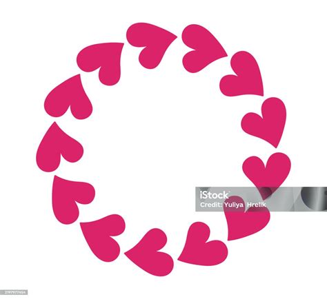 서클 하트 핑크 프레임 손으로 그린 화 환 발렌타인 데이 디자인 배너 포스터 템플릿 플랫 스타일의 심플한 미니멀리스트 라운드 테두리 공휴일에 대한 스톡 벡터 아트 및 기타