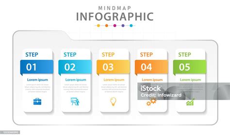 Templat Infografis 5 Langkah Diagram Mindmap Modern Dengan Kotak