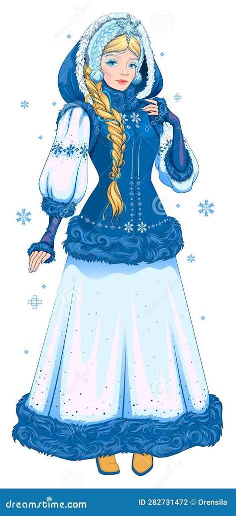Snow Maiden In Blue Winter Dress Symbol Ukrainian Christmas Stock