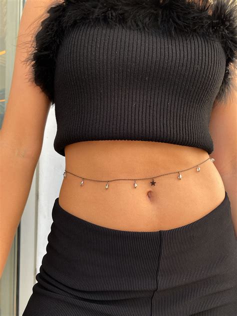 Black Gold Body Chain W Mystic Topaz Crystals And Star Charms Graphite