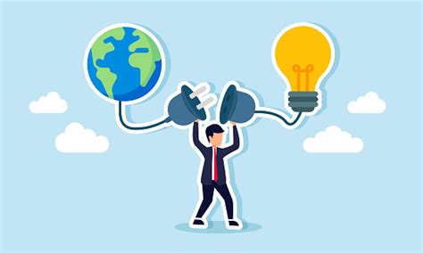 한 사업가가 지구본과 불이 켜진 램프에 연결된 전원 플러그를 연결할 준비를 하고 있는데 이는 비즈니스 시장 범위와 창의적인 아이디어 및 혁신 사이의 연결성을 보여줍니다