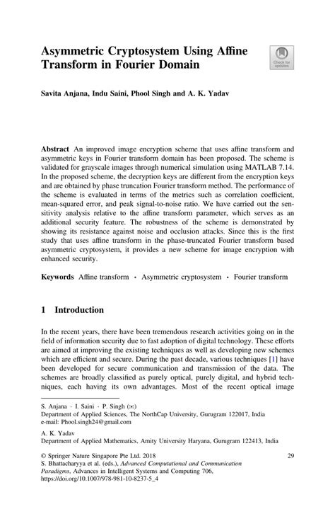 PDF Asymmetric Cryptosystem Using Affine Transform In Fourier Domain
