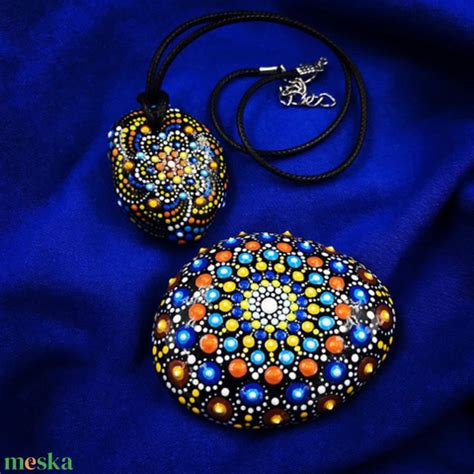 Pontozott mandala ékszer szett kézzel festett egyedi kék és