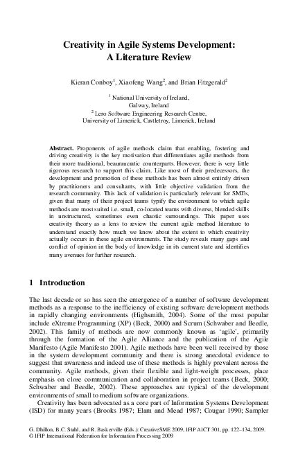 Pdf Creativity In Agile Systems Development A Literature Review