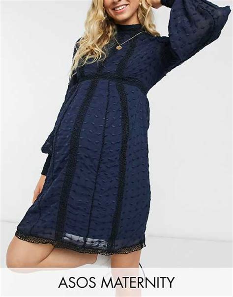 Asos Design Maternity Victorianna Robe En Dentelle Bleu Marine Asos