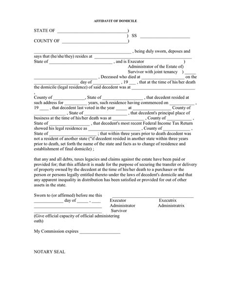 Affidavit Of Domicile Download Free Documents For Pdf Word And Excel