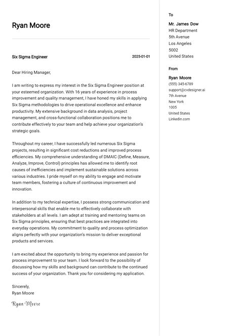 18 Six Sigma Engineer Cover Letter Examples And Templates For 2025