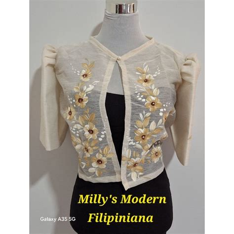 Modern Filipiniana Bolero Mocha Beige Hand Painting Maria Clara Mestiza Jusilyn Buwan Ng Wika