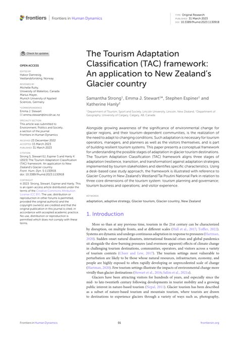 pdf the tourism adaptation classification tac framework an