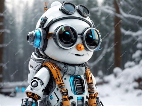 Premium Photo Snowman Robot At Winter Landscape