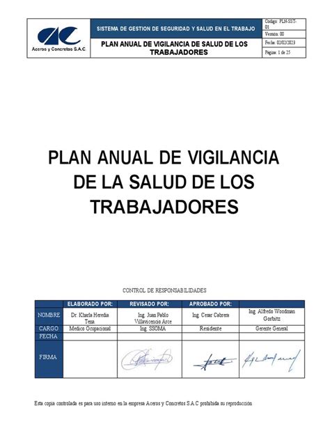 Sstma Pl 03 Plan De Vigilancia De Salud De Los Trabajadores Pdf