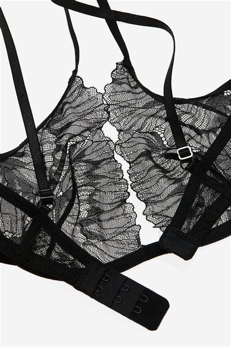 Non Padded Underwired Lace Bra Black Ladies Handm Gb