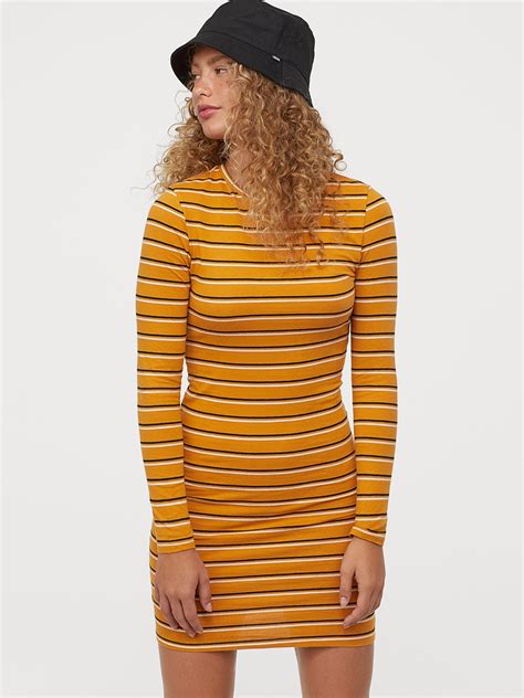 Buy Handm Women Yellow And White Striped Bodycon Dress Dresses For Women