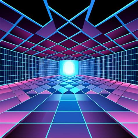 Premium Vector 3d Wireframe Room Colorful On Dark Background Abstract Perspective Grid Vector