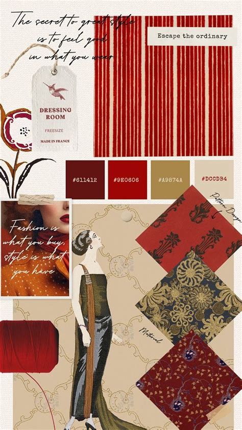 Red Elegant Fashion Mood Board Mockup Customizable Design Premium