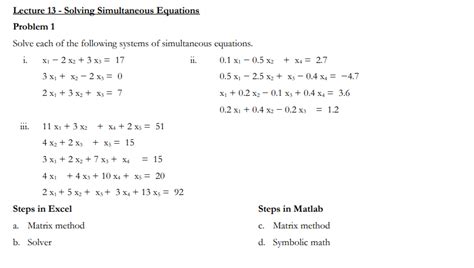 solved lecture 13 solving simultaneous equations problem 1