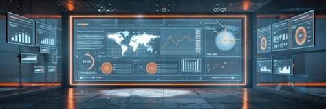 A Futuristic Sleek Control Room With Multiple Screens Displaying Global