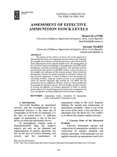 Assessment Of Effective Ammunition Stock Levels Pdf Military Ammunition