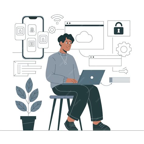 Premium Vector Man Working On Cybersecurity Systems And Data Protection Illustration Design
