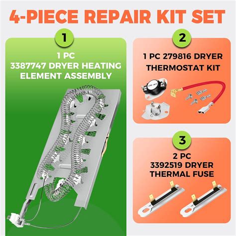 Romalon Wp3387747 Dryer Heating Element Replacement Kit Instruction Manual