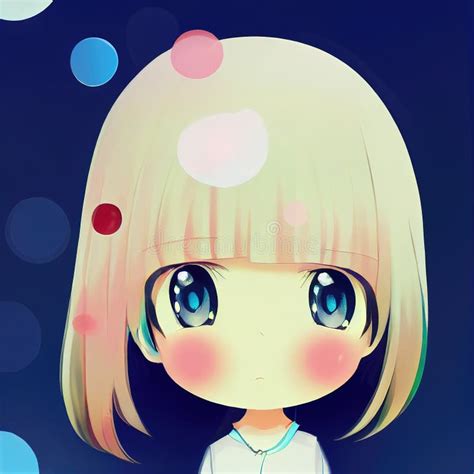 Chibi Girl Portrait With Blond Hairs And Bubbles In The Sky Ai Generated Image Stock