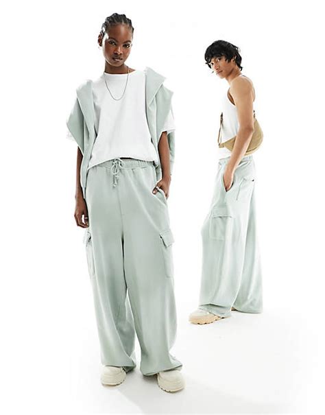 Asos Design Unisex Co Ord Wide Leg Jogger With Cargo Pockets In Washed