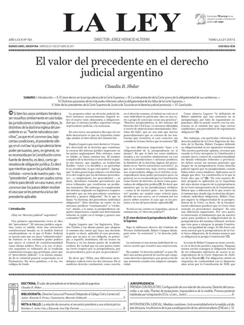 El Valor Del Precedente En El Derecho Judicial Argentino Pdf