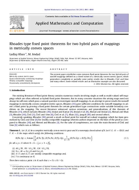 Pdf Rhoades Type Fixed Point Theorems For Two Hybrid Pairs Of Mappings In Metrically Convex Spaces