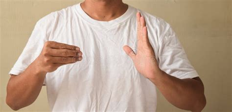 Young Man Deaf Mute Man Showing Number 500 Using Sign Language Stock