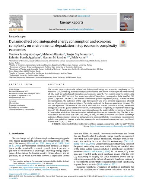 Pdf Dynamic Effect Of Disintegrated Energy Consumption And Economic Complexity On