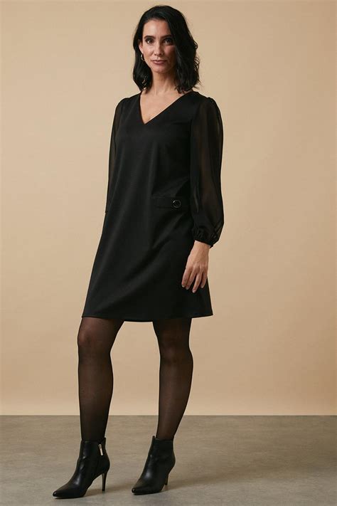 Petite Sheer Sleeve Ponte Shift Dress Wallis Eu