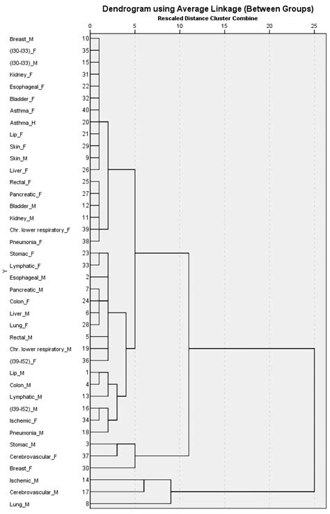 dendrogram with euclidean distance and average linkage aggregation