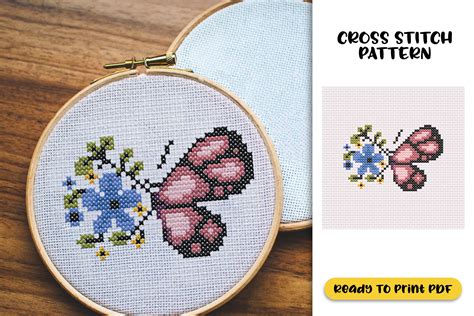 Half Butterfly With Floral Cross Stitch Graphic By Pin Crafter