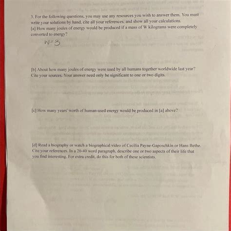 Solved 3 For The Following Questions You May Use Any