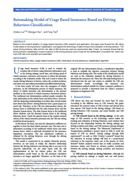 Ratemaking Model Of Usage Based Insurance Based On Driving Behaviors