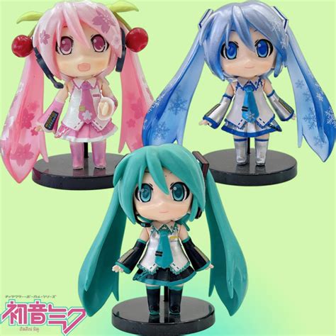 โมเดล Hatsune Miku ใหม่ของตกแต่งตัวการ์ตูนน่ารักสีชมพูสีเขียวตกแต่งโต๊ะ