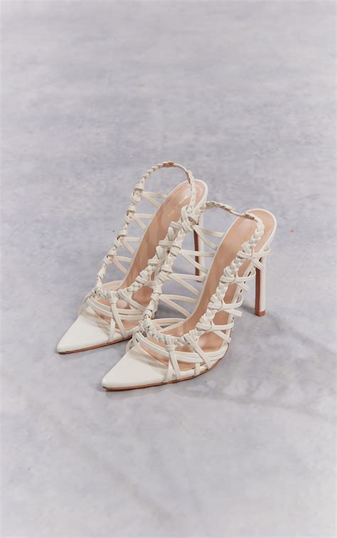 White Pu Crochet Sling Back High Heeled Sandals Prettylittlething Qa
