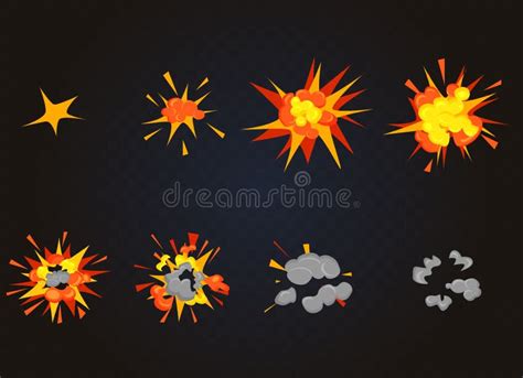 传染媒介闪光爆炸作用，炸弹景气顶视图 动画片爆炸动画比赛框架 向量例证 插画 包括有 茴香酒 要素 108334160