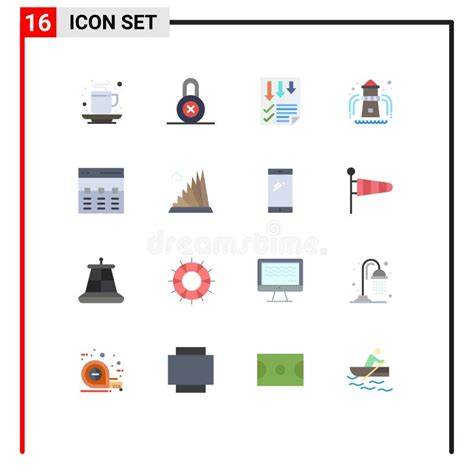 Mobile Interface Flat Color Set Of 16 Pictograms Of Header Garden