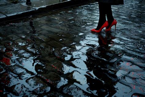 Pregnant Woman Boldly Stands In A Crimson Pair Of High Heels