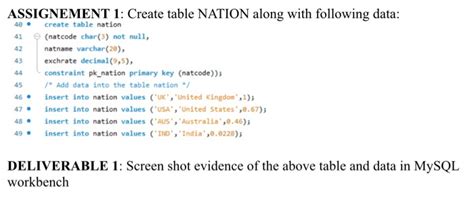 Solved ASSIGNEMENT 1 Create Table NATION Along With Chegg Com
