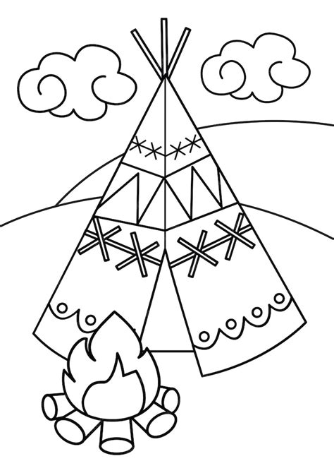 아메리카 원주민 인디언 클래식 하우스 만화 컬러링 활동 어린이와 성인 프리미엄 벡터