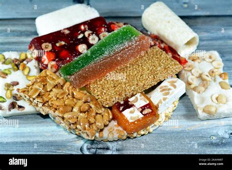 Collection Of Arabian Sweet Candies With Nuts Peanuts Hazelnuts And